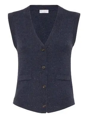 Brunello Cucinelli Cashmere Knit Vest - Navy Blue