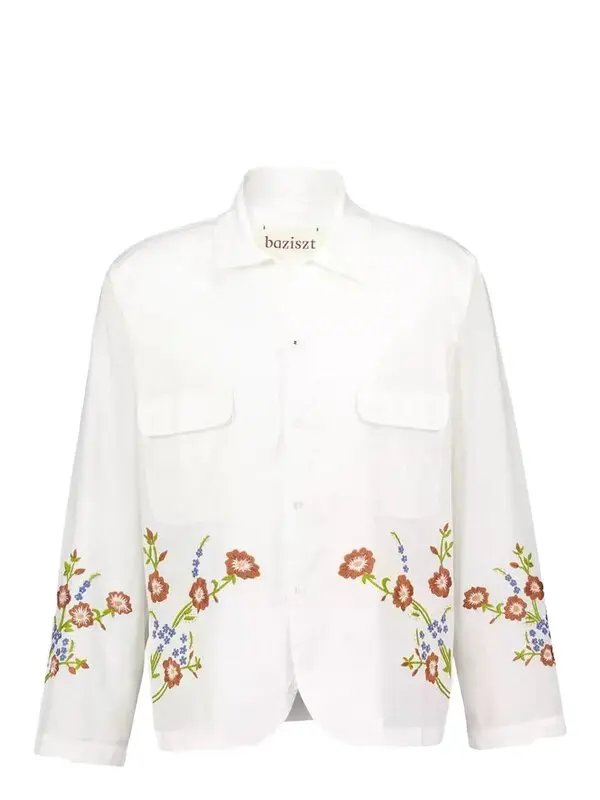BAZISZT Hocha Floral-embroidered Shirt - White
