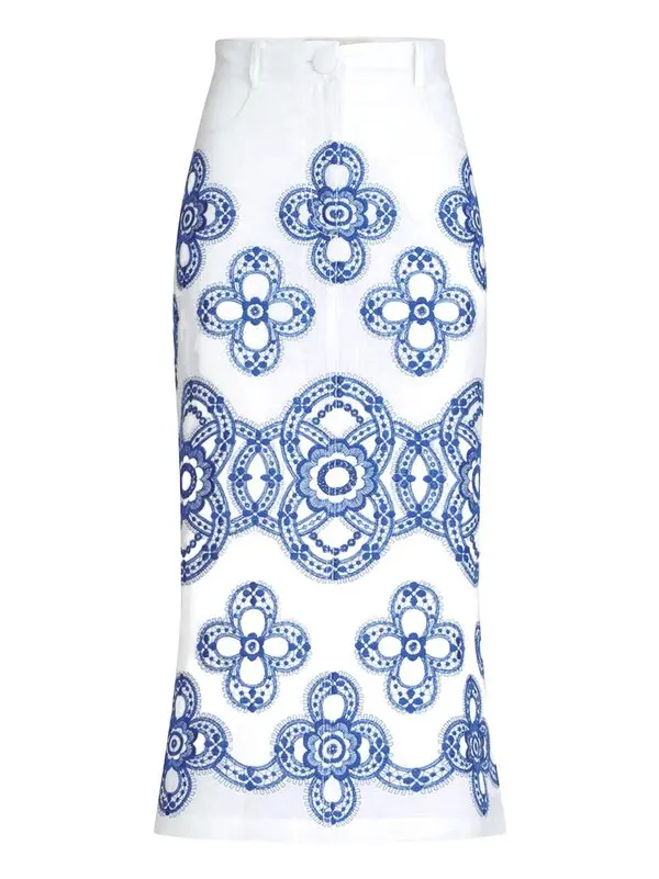 Silvia Tcherassi Layan Embroidered Midi Skirt - Whtnvyeb