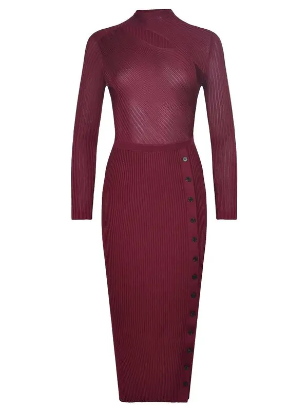 SELF-PORTRAIT Ribbed Viscose-blend Dress - Purple