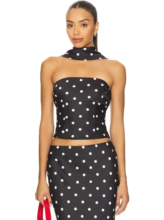 RUNAWAY THE LABEL Blaine Top - Black Polka