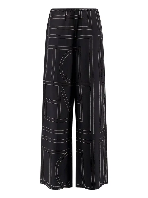 TOTÊME Silk Trousers With Monogram Logo Embroidery - Black