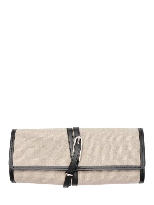 LIFFNER Belted Leather-trimmed Canvas Clutch - Off-white