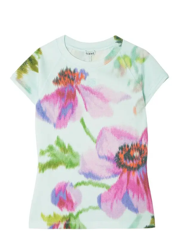 Loewe Embroidered Floral-print Cotton-blend Jersey T-shirt - White