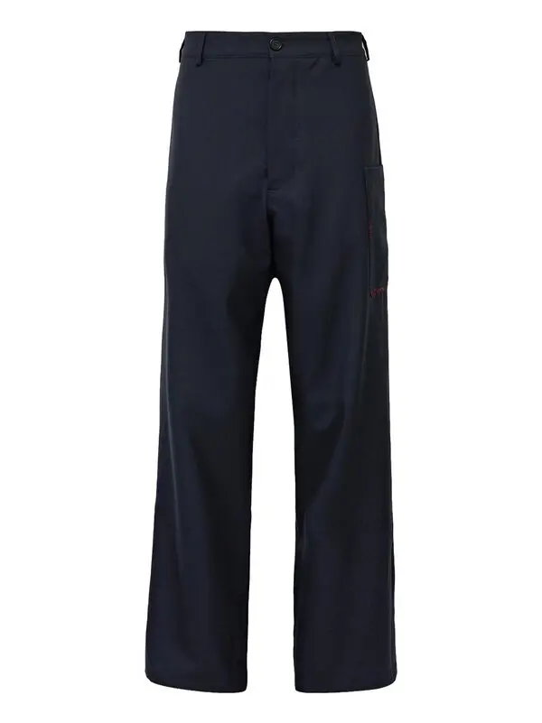 Marni Straight-leg Embroidered Virgin Wool Trousers - Blue