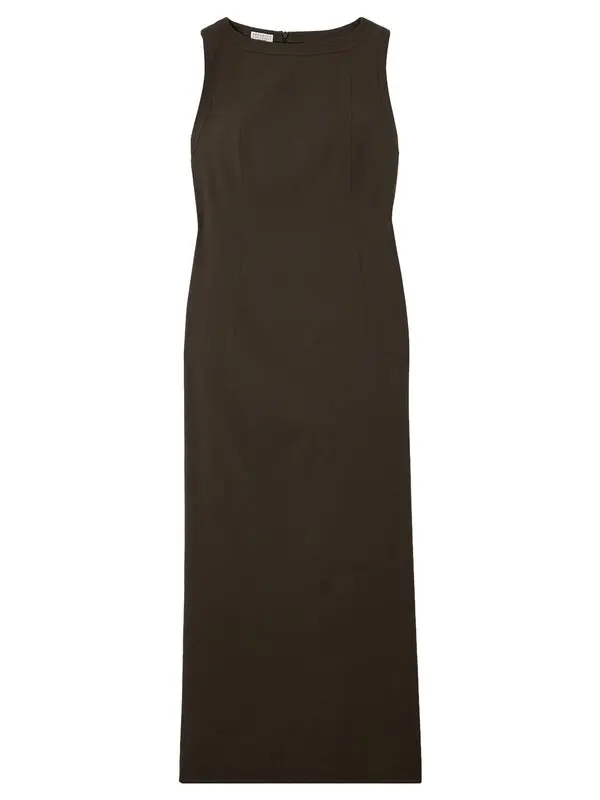 Brunello Cucinelli Bead-embellished Wool-blend Twill Maxi Dress - Brown