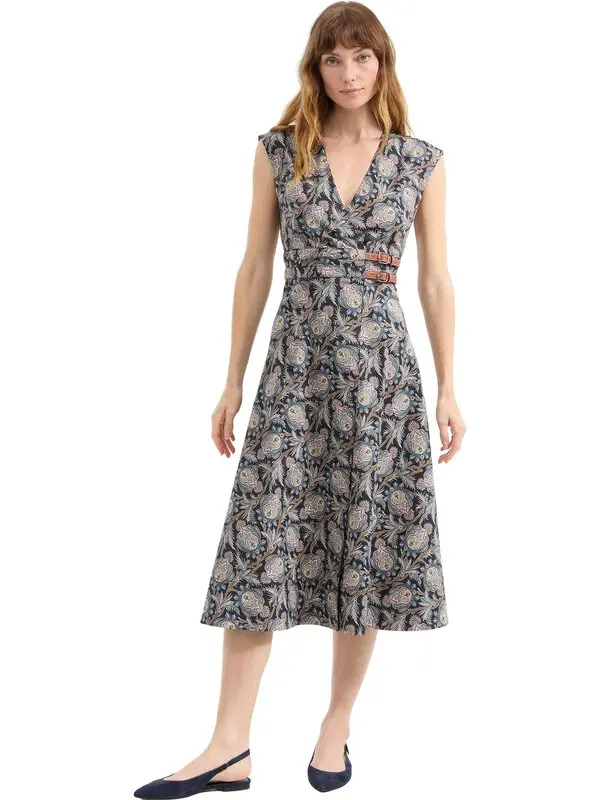 Veronica Beard Nilsen Belted Midi Dress - Black Multi