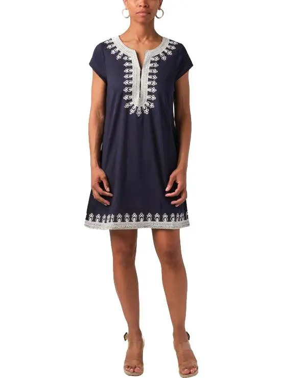 Calypso St. Barth Rowena Embroidered Cotton Tunic Dress - Navy/white