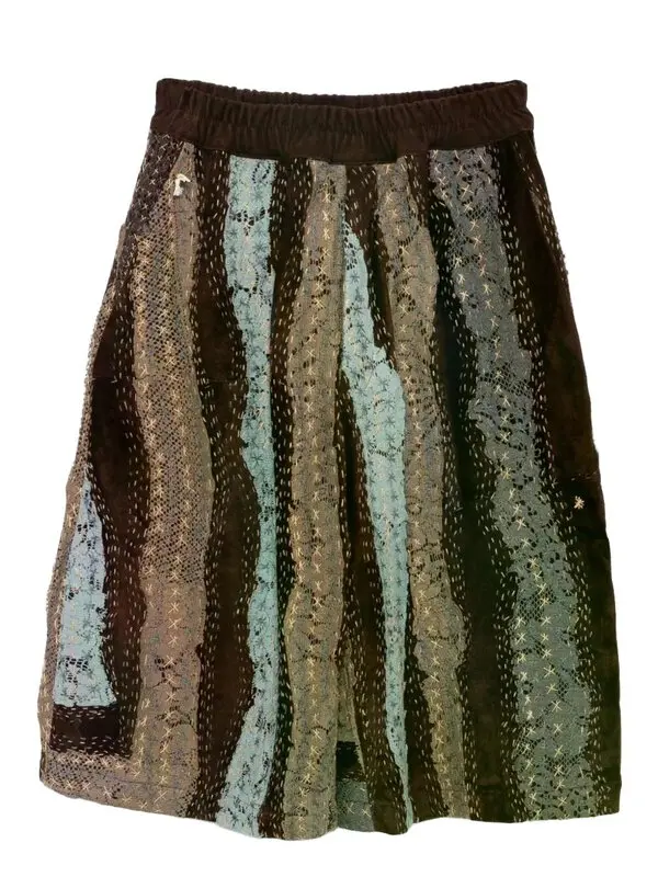 By Walid Lace On Suede Bermuda Shorts - Brown