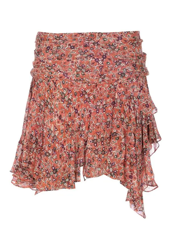 MARANT ETOILE Patterned Mini Skirt With Ruffle Detailing - Orange