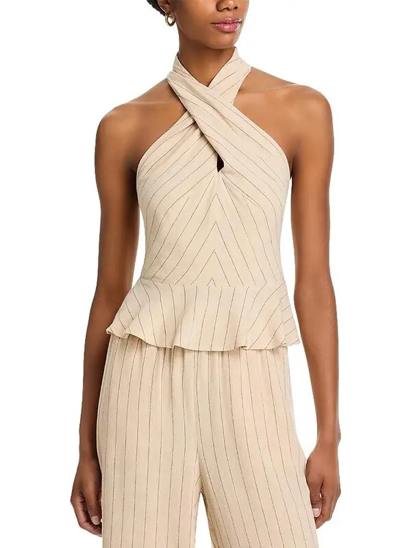 Steve Madden Kosta Peplum Halter Top - Oatmeal