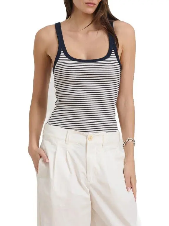 ALEX MILL Stripe Stretch Cotton Rib Tank Top - Navy/ White