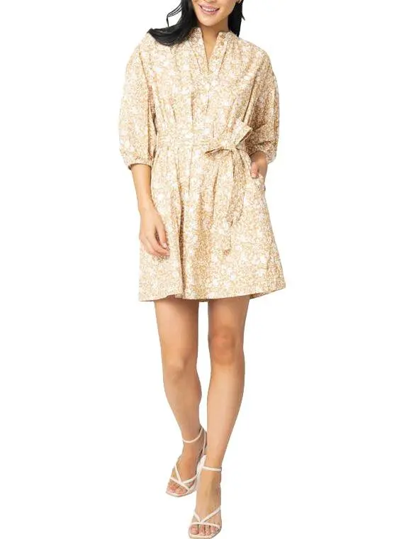 GIBSONLOOK Ambition Belted Cotton Shirtdress - Cafe Au Lait Botanic