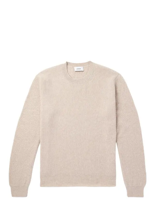LARDINI Ribbed Virgin Wool And Cashmere-blend Sweater - Neutrals