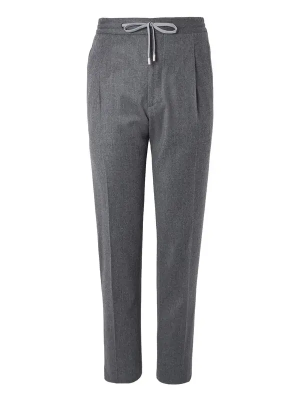 LARDINI Straight-leg Pleated Stretch Virgin Wool And Cashmere-blend Drawstring Trousers - Gray