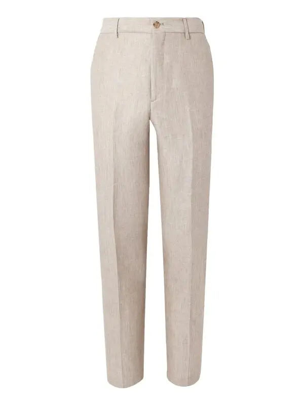 Etro Tapered Linen And Wool-blend Trousers - Neutrals