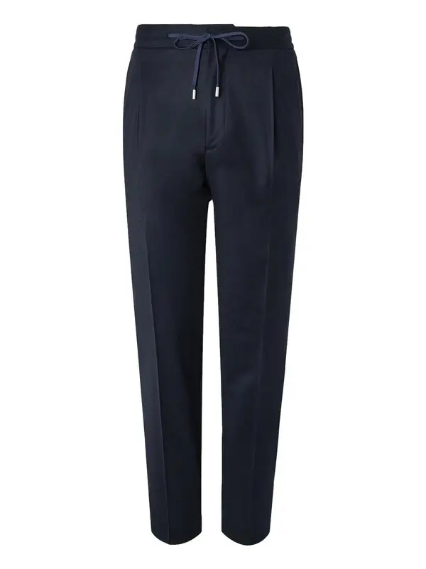 LARDINI Straight-leg Pleated Virgin Wool-cashmere Drawstring Trousers - Blue