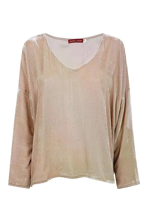 BIANCO LEVRIN Velvet V-neck Top - Neutrals