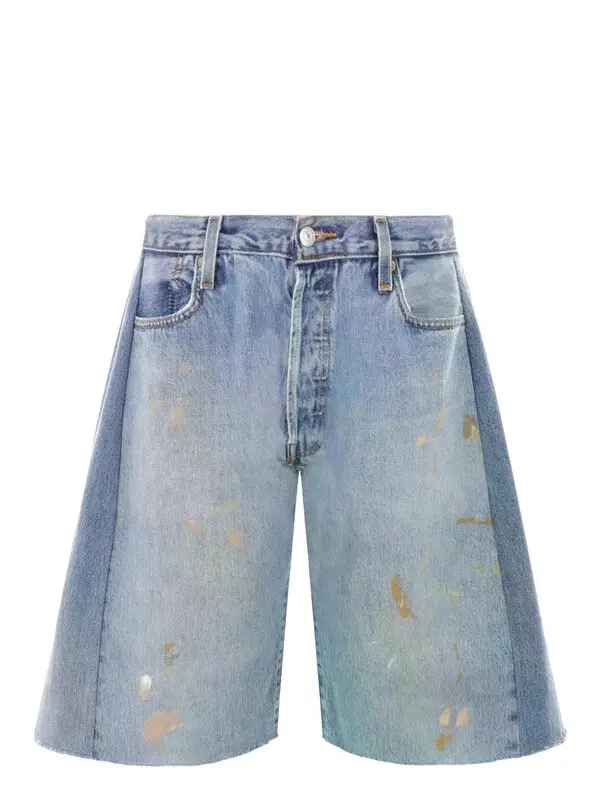 B Sides Paint-splatter Frayed Denim Shorts - Blue