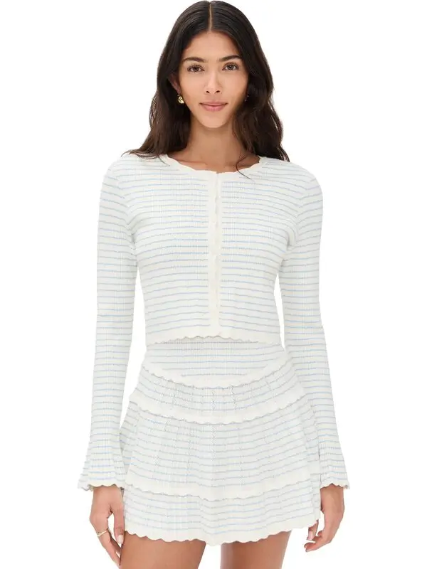 LoveShackFancy Media Pointelle Knit Cardigan - Sailor Stripes