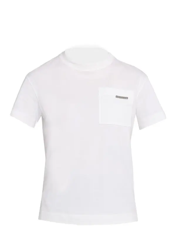 Brunello Cucinelli Crewneck T-shirt With Monili Pocket - White