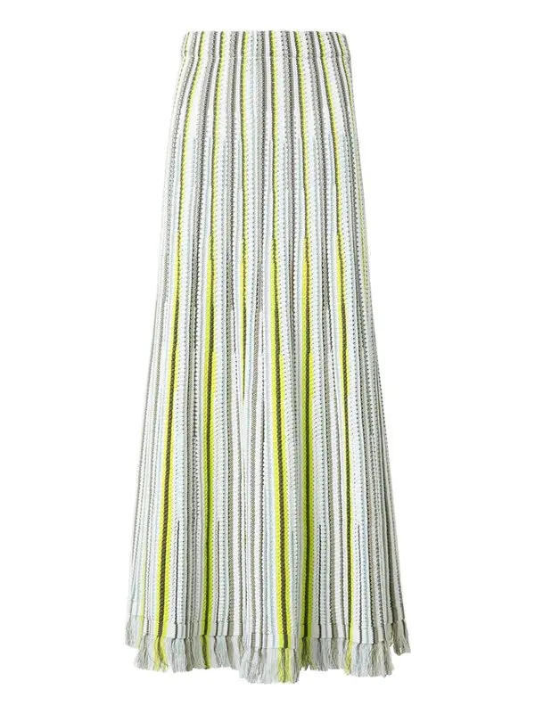 Akris Flared Crochet Knit Skirt With Fringe - Khaki Multicolor