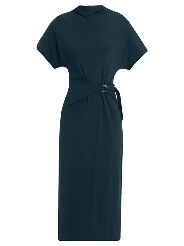 Brunello Cucinelli Drape Short-sleeve Wool Jersey Midi Wrap Dress - C7186 Navy