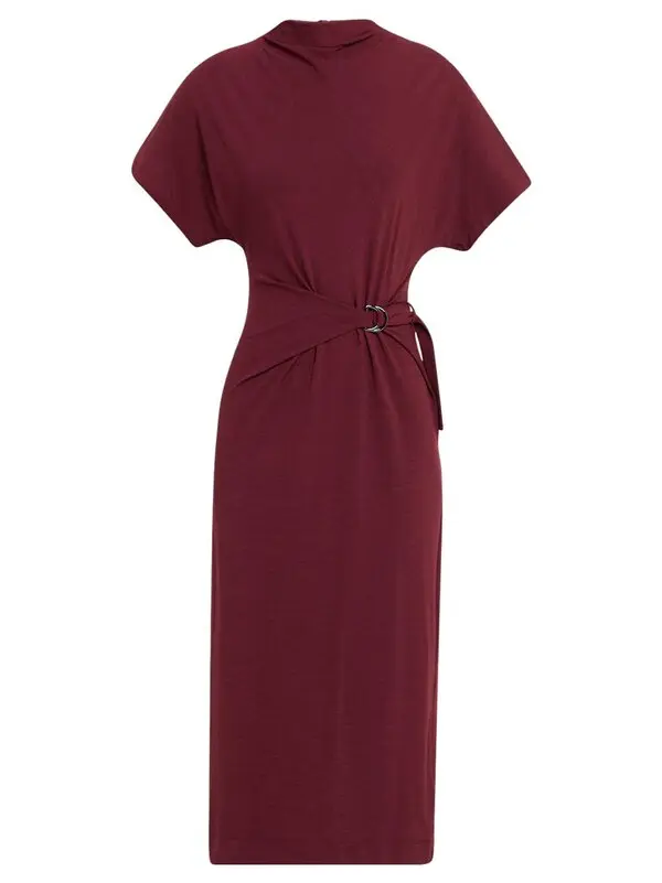 Brunello Cucinelli Drape Short-sleeve Wool Jersey Midi Wrap Dress - C9663 Bordeaux