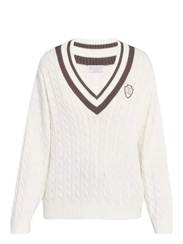 Brunello Cucinelli Cable-knit V-neck Sweater - Cdk25 Cream