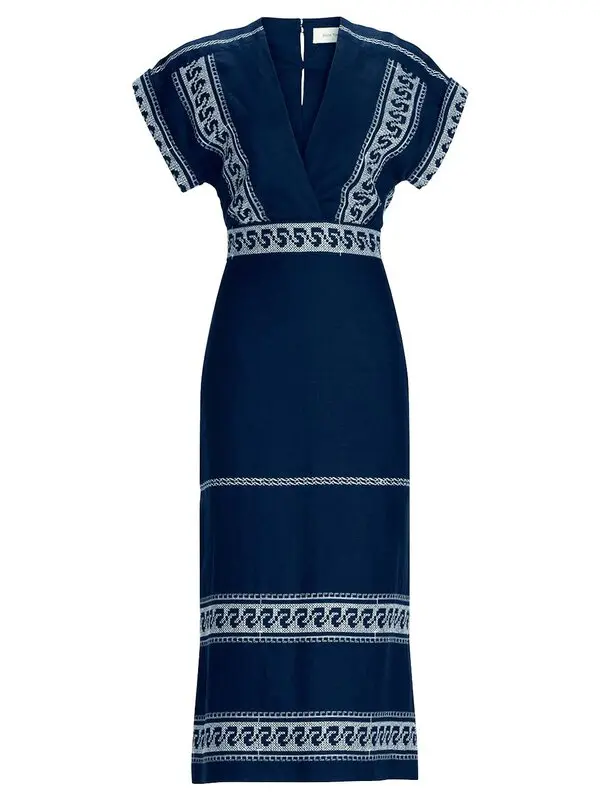 Silvia Tcherassi Ady Embroidered Linen Midi Dress - Nvywhteb