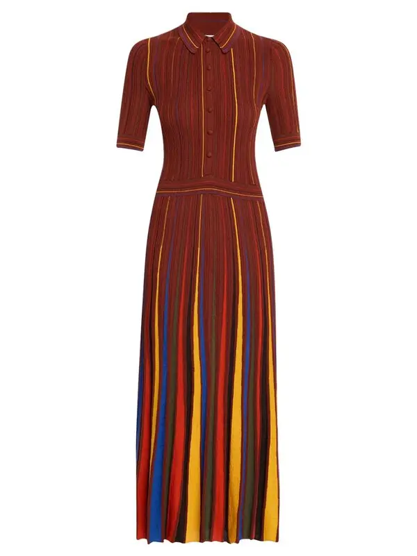 Gabriela Hearst Calypso Pinstripe Merino Wool Dress - Burnt Sienna