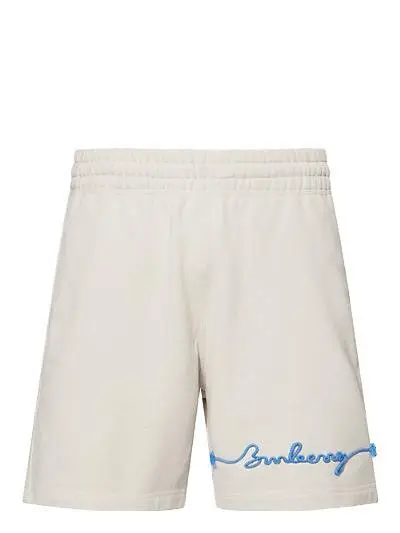Burberry Logo-embroidered Cotton-jersey Shorts - Sail