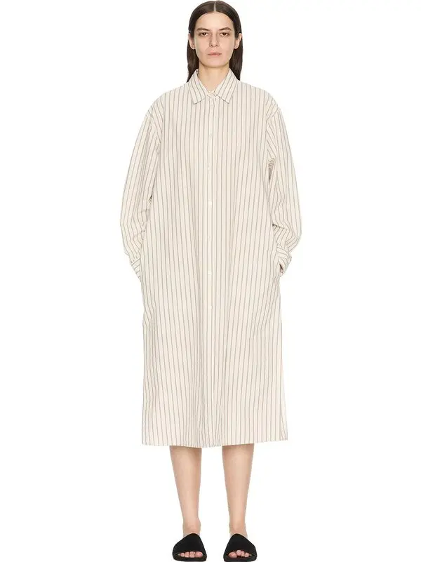 THE ROW Chihiro Poplin Shirt Dress - Light Beige & Brown