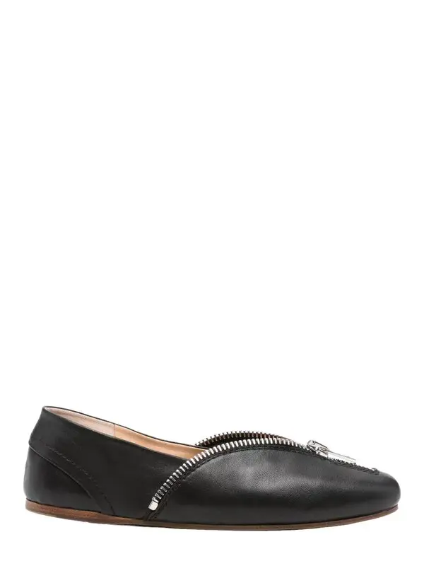 JW Anderson Leather Ballet Flats With Zip Detail - Black