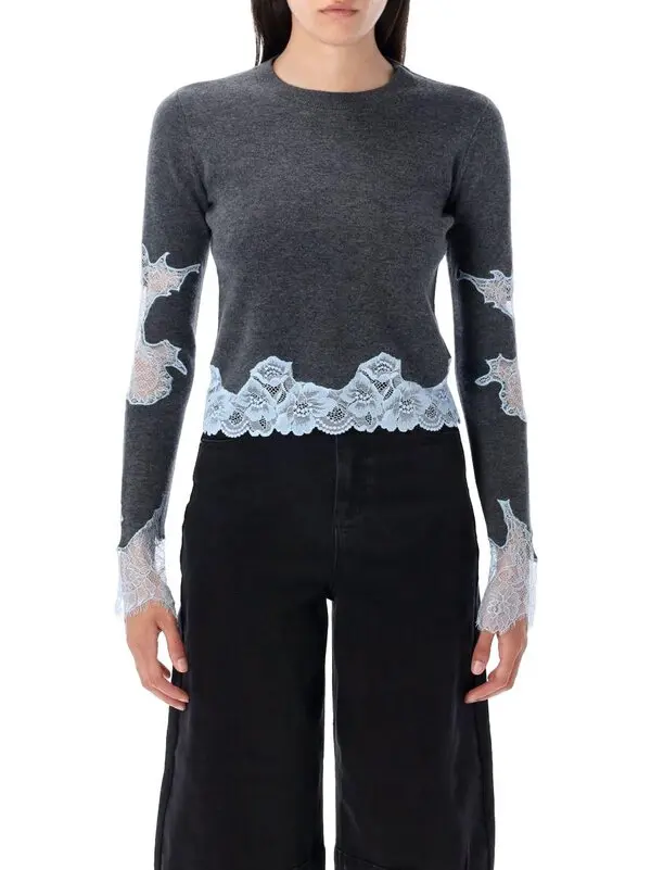 SELF-PORTRAIT Contrast Lace Jumper - Grey