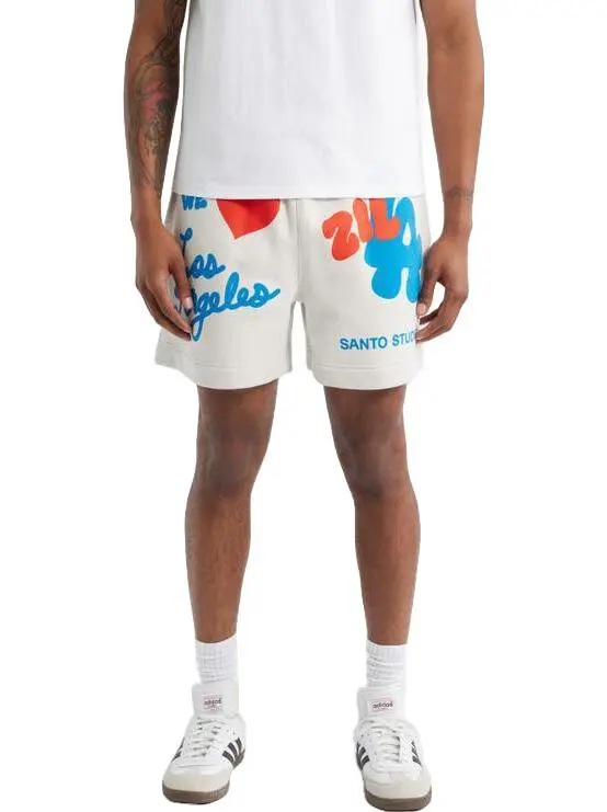 SANTO STUDIO Zilla We Love La Graphic Sweat Shorts - Off White