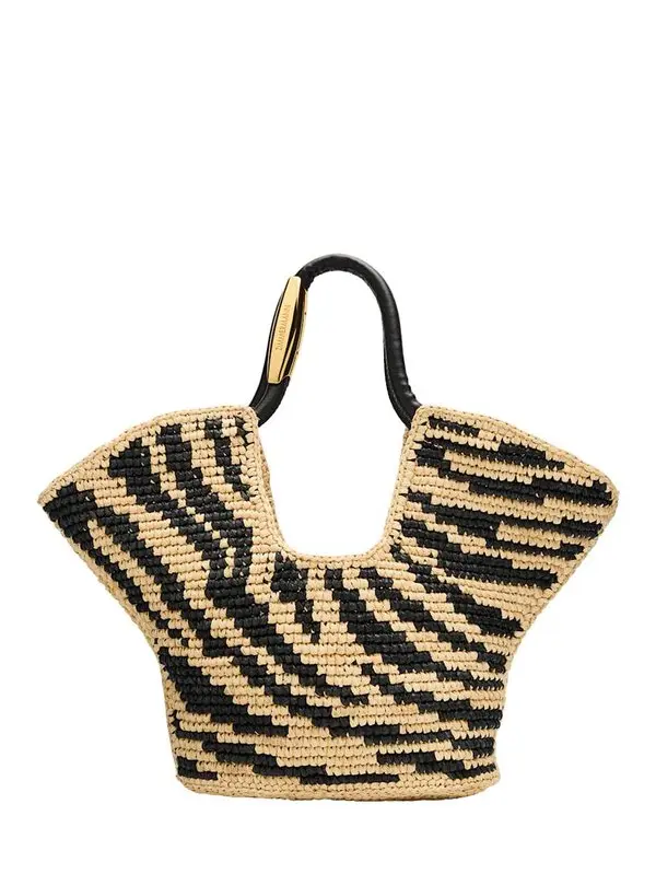 Zimmermann Golden Time Zebra Raffia Small Tote Bag - Black Zebra
