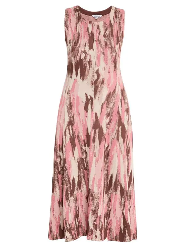 Misook Fit-&-flare Brushstroke Jacquard Knit Midi Dress - Honey Suckle/charmeuse/truffle/biscotti
