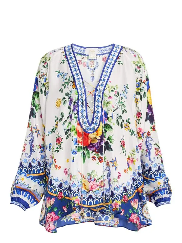 Camilla Lace-up Silk Blouse - Tiles Darls