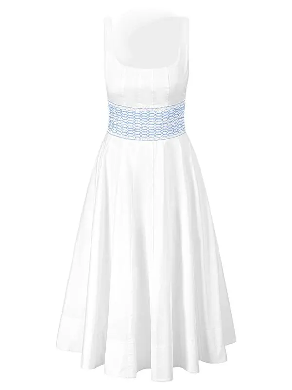 Staud Rig Embroidered Cotton Midi Dress - White