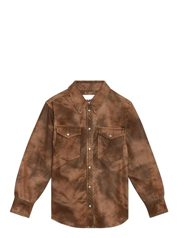 MARANT ETOILE Karima Faux Leather Shirt - Tabacco
