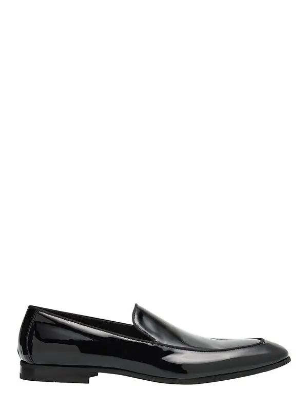 Bergdorf Goodman Piped Patent Leather Venetian Loafers - Black