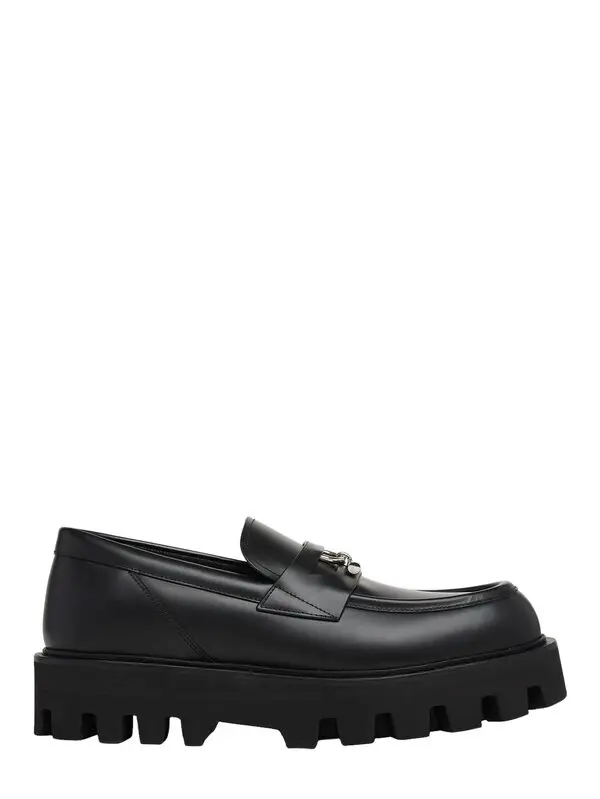 Alexander McQueen T-bar Leather Loafers - Blk Silver