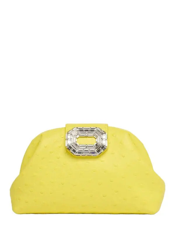 Amina Muaddi Camelia Ostrich-embossed Leather Clutch - Yellow