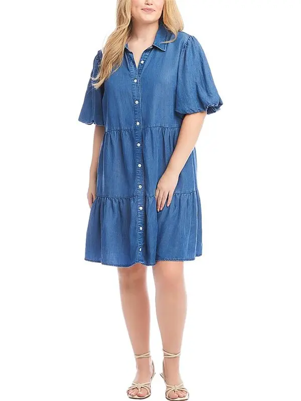 Karen Kane Puff Sleeve Tiered Dress - Chalk
