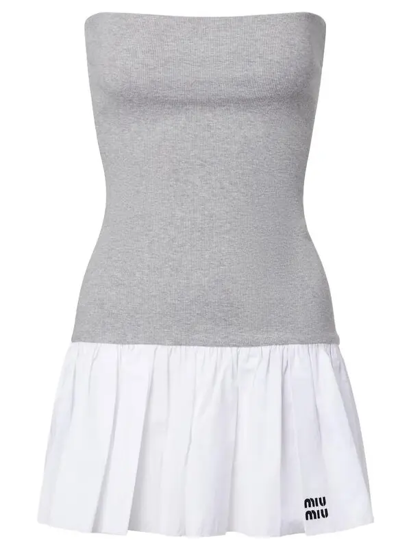 Miu Miu Embroidered Cotton And Cashmere Minidress - Grey