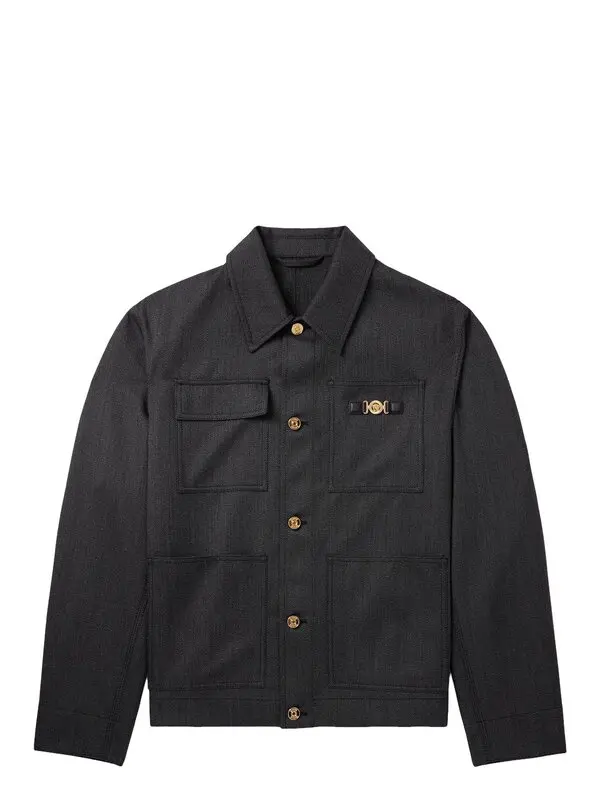 Versace Embellished Wool-mouliné Blouson Jacket - Gray