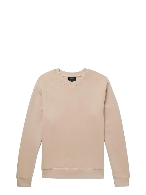 A.p.c. Logo-embroidered Cotton-jersey Sweatshirt - Neutrals
