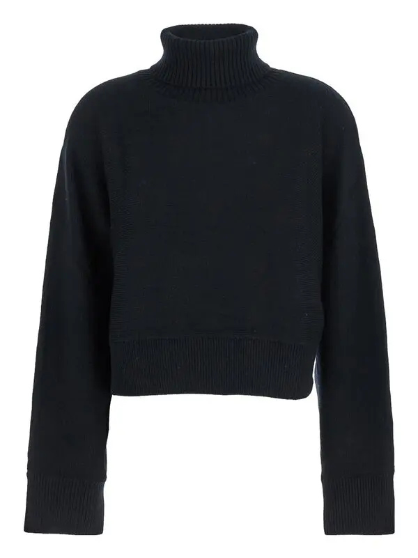 Michael Kors Turtleneck Cropped Wool Sweater - Black