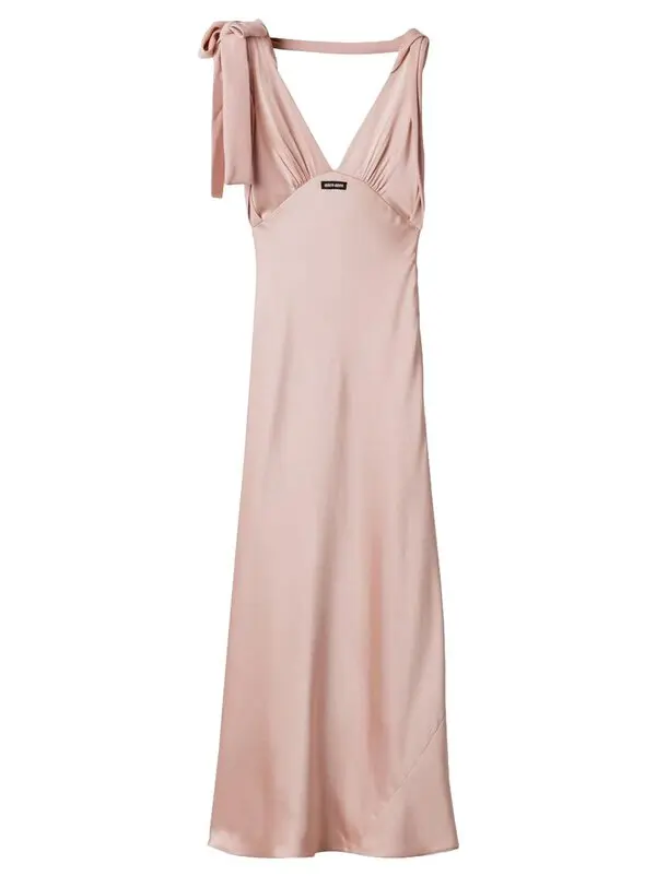Miu Miu Long Satin Dress With Bow - Multicolor